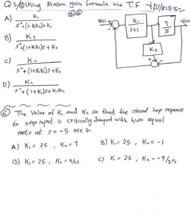 Solved Q2/(5) Using Mason gain formula the T.F f(s)/R(s) is | Chegg.com