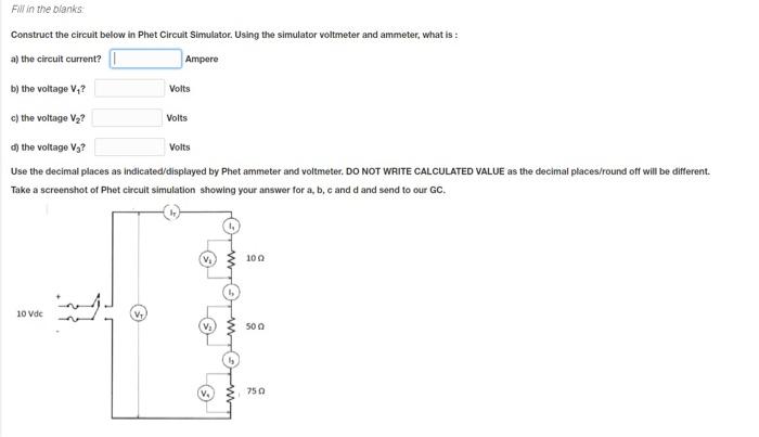Solved FW in the blanks Construct the circuit below in Phet | Chegg.com