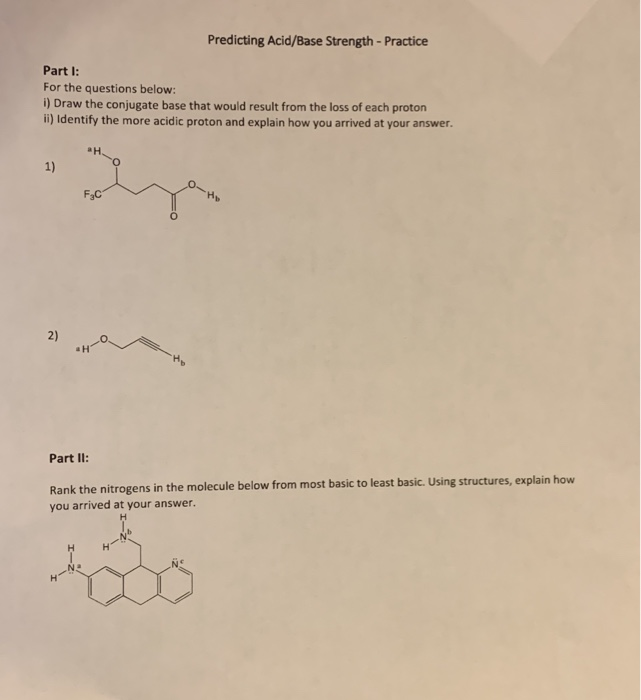 Solved Predicting Acid/Base Strength - Practice Part I: For | Chegg.com