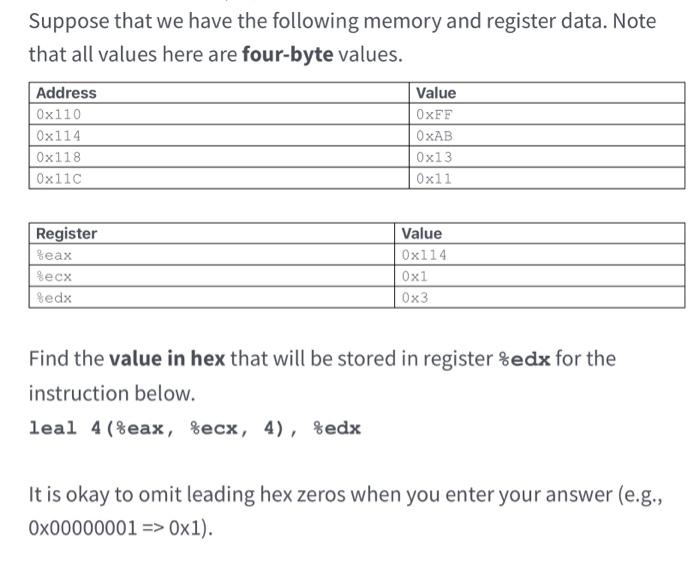 Solved Suppose that we have the following memory and | Chegg.com