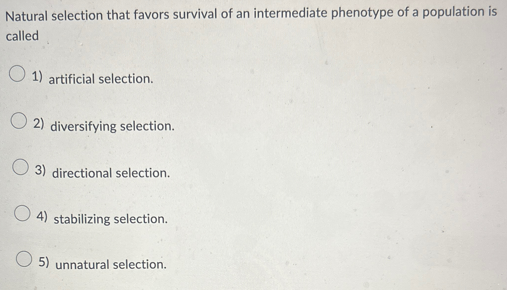 Solved Natural selection that favors survival of an | Chegg.com