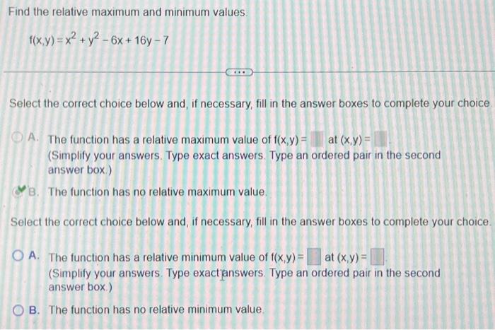 Solved Find the relative maximum and minimum values. \\[ | Chegg.com