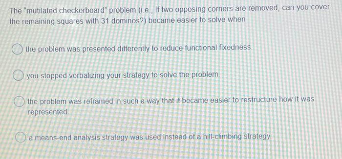 Solved The "mutilated checkerboard" problem (1.e., If two | Chegg.com
