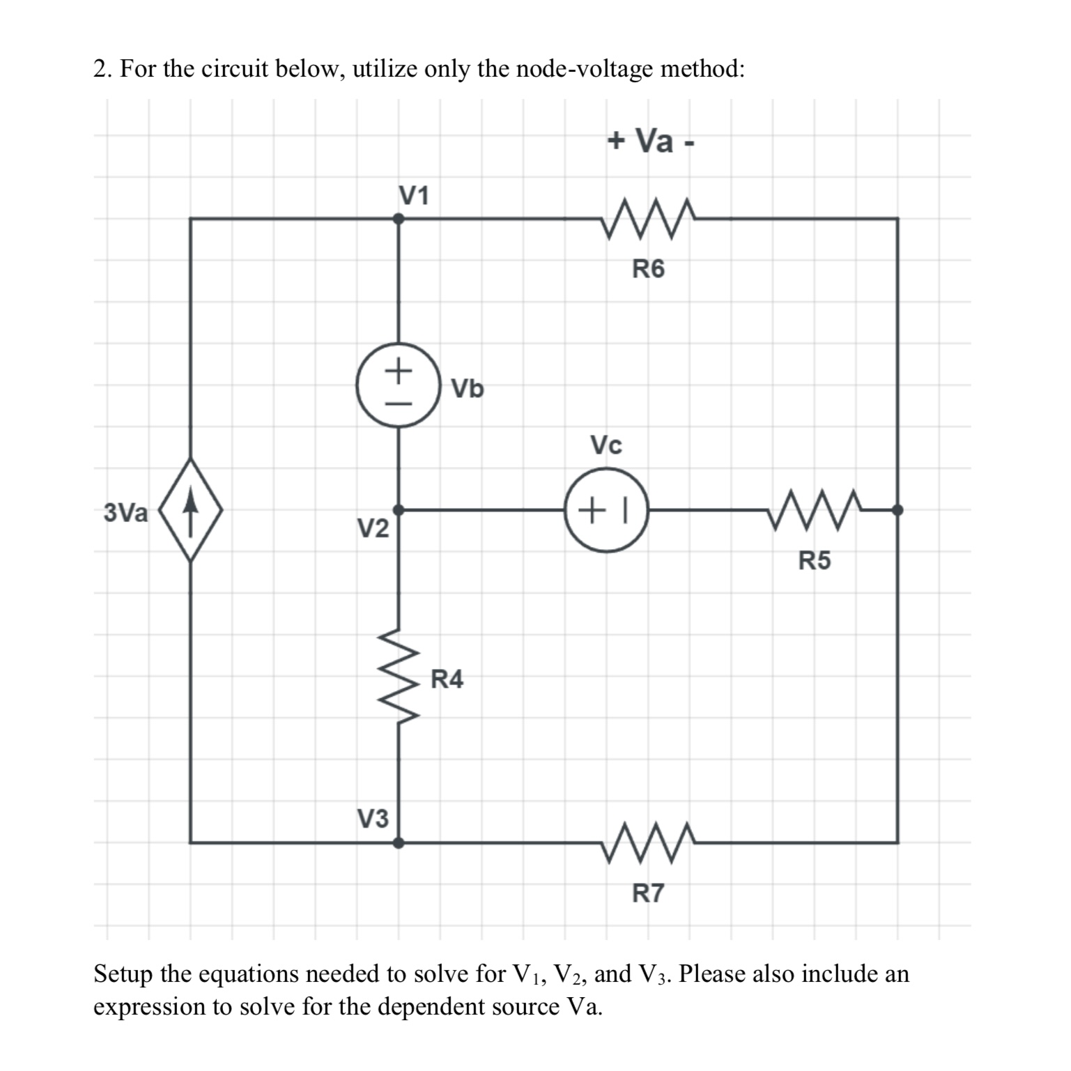 Solved For the circuit below, utilize only the node-voltage | Chegg.com