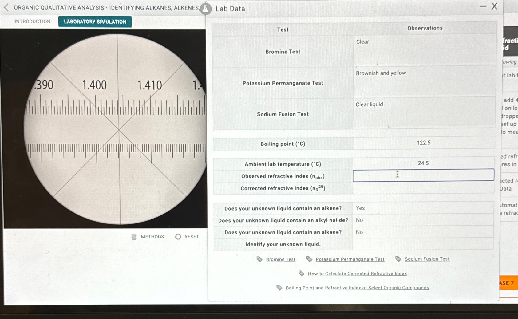 Solved Need help finding the Observed Refractive index, has | Chegg.com
