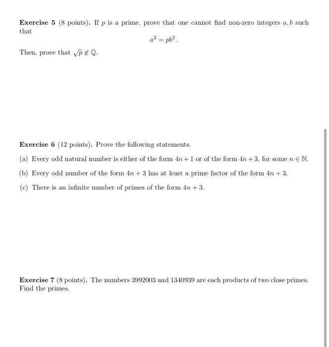 Solved Exercise 5 ( 8 points). If p is a prime, prove that | Chegg.com