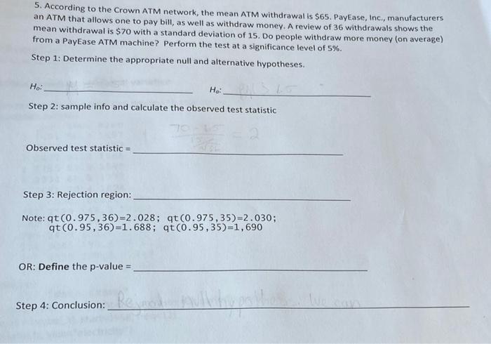 Solved 5. According to the Crown ATM network, the mean ATM | Chegg.com