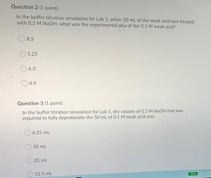 Solved Question 2 (1 point) In the buffer titration | Chegg.com