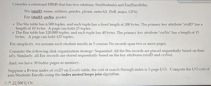 Solved Consider a relational DBMS that has two relations: | Chegg.com