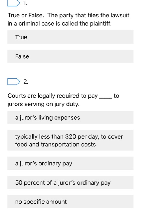 Solved 1. True or False. The party that files the lawsuit in | Chegg.com