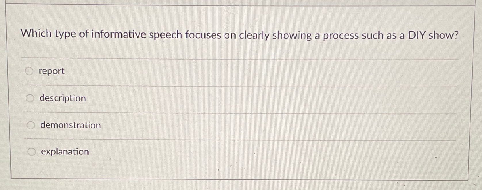 Solved Which type of informative speech focuses on clearly | Chegg.com