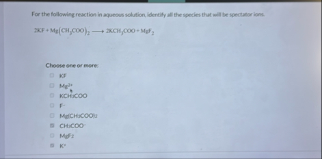 Solved CapitalFor the following reaction in aqueous | Chegg.com
