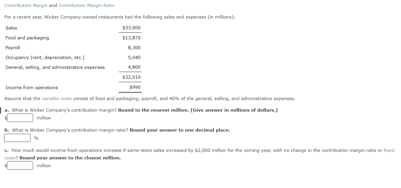 Solved Contribution Margin and Contribution Margin RatioFor | Chegg.com