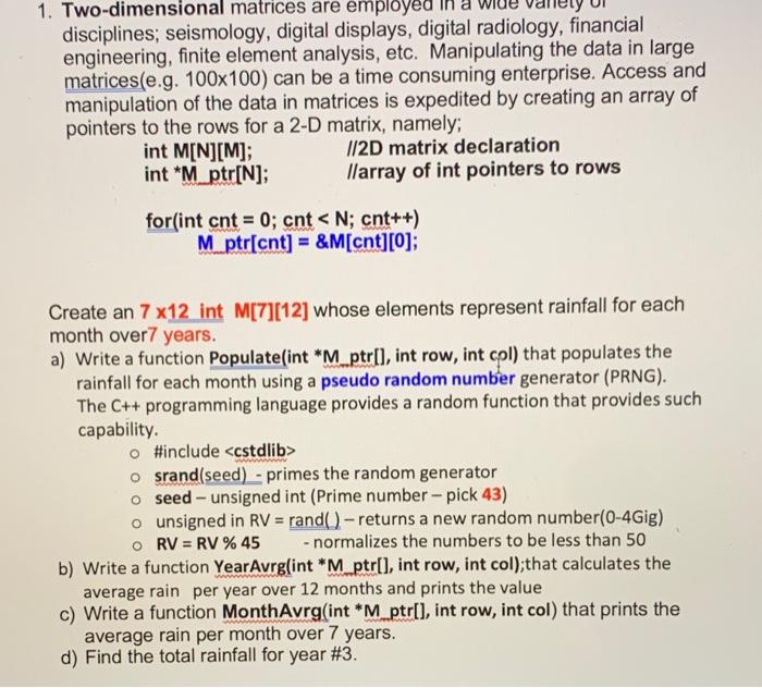 Solved 1. Two-dimensional matrices are emproyed disciplines; | Chegg.com
