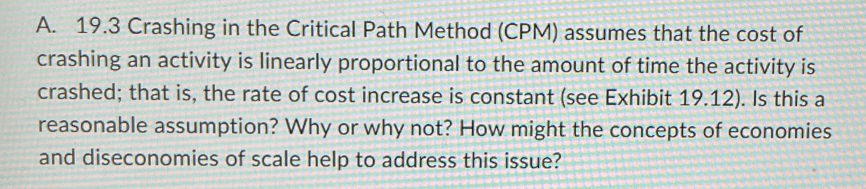 Solved A. 19.3 ﻿Crashing in the Critical Path Method (CPM) | Chegg.com