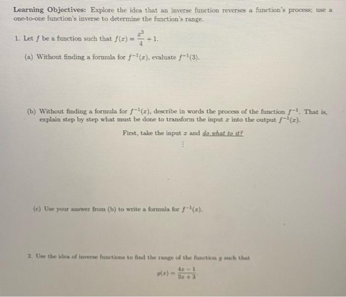 Solved Learning Objectives: Explore the idea that an inverse | Chegg.com