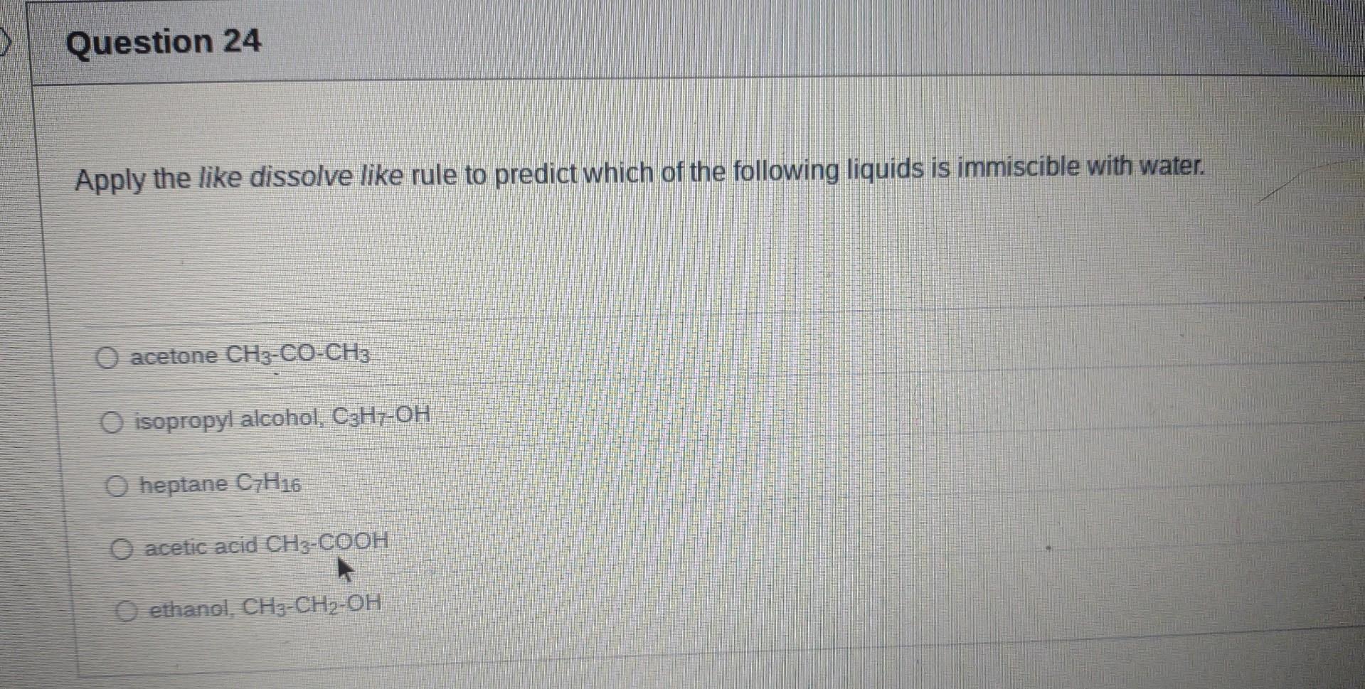Solved Apply the like dissolve like rule to predict which of | Chegg.com
