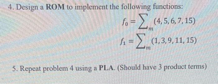 Solved 4. Design a ROM to implement the following functions: | Chegg.com