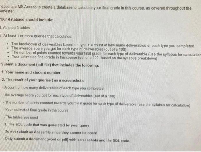 lease use MS Access to create a database to calculate | Chegg.com