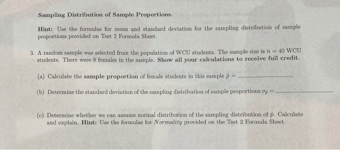 Solved Sampling Distribution of Sample Proportions. Hint: | Chegg.com