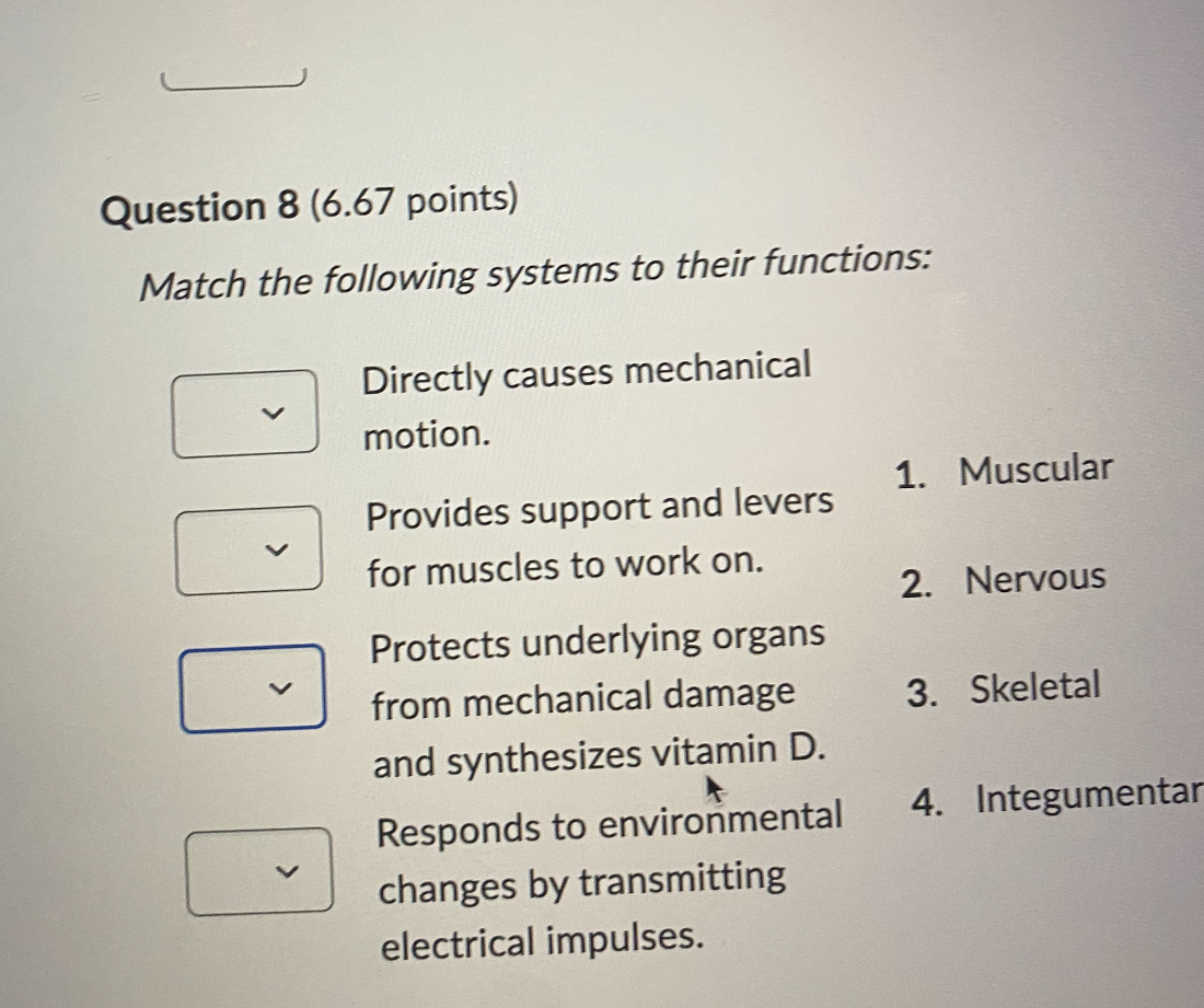 Solved Question 8 ( 6.67 ﻿points)Match the following systems | Chegg.com