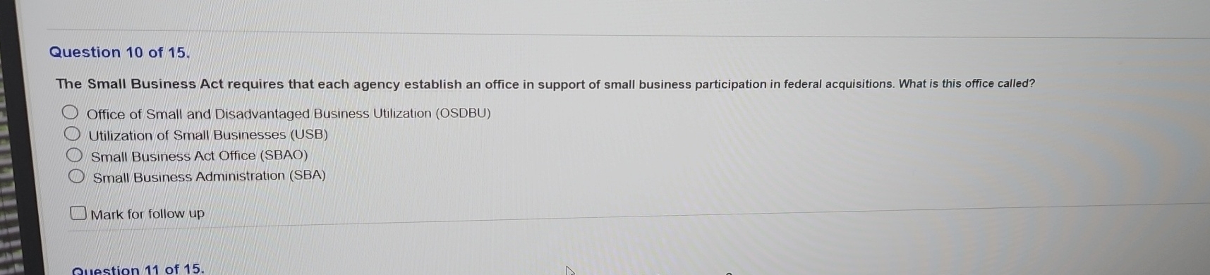 Solved Question 10 ﻿of 15 .The Small Business Act requires | Chegg.com