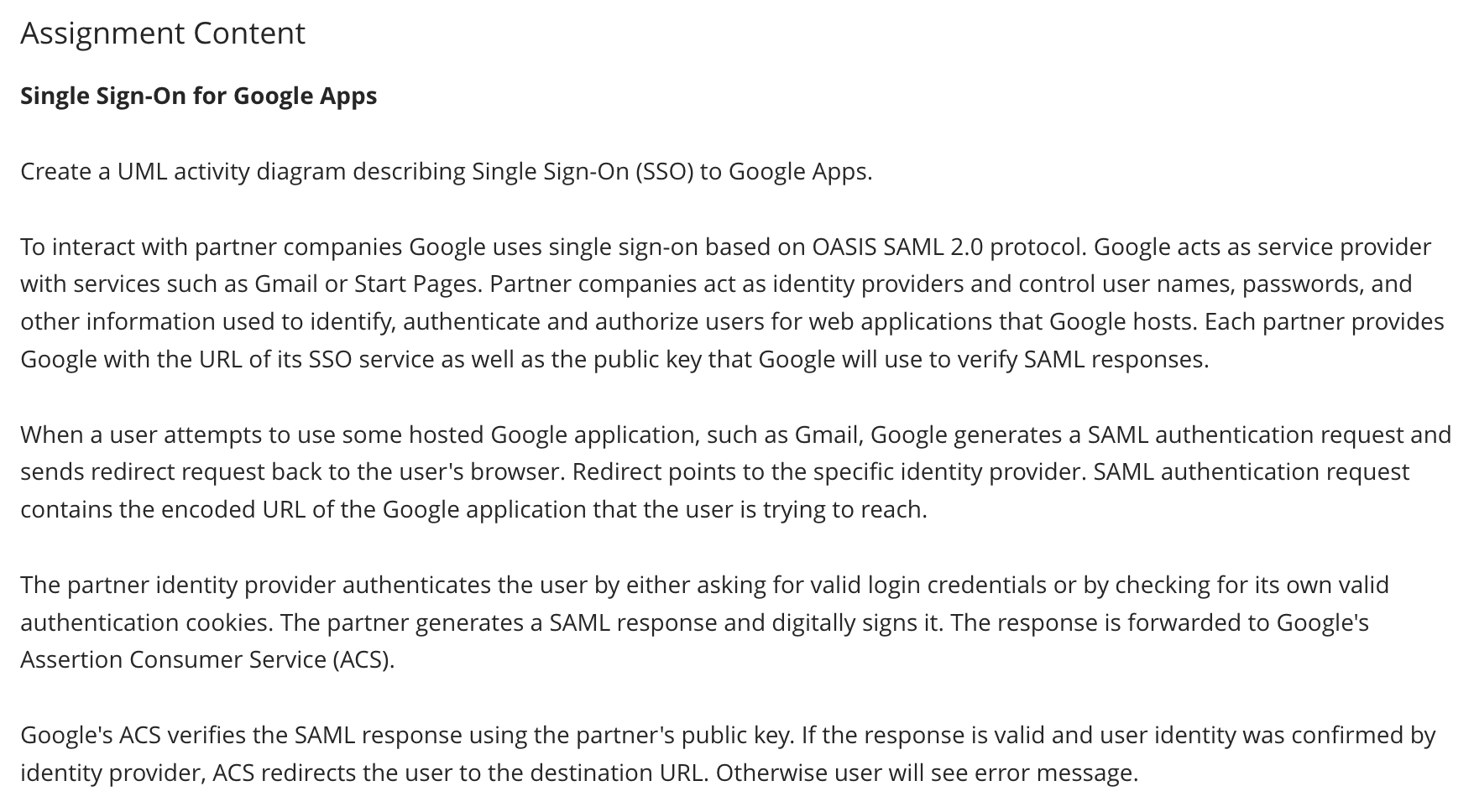 Solved Assignment ContentSingle Sign-On for Google | Chegg.com