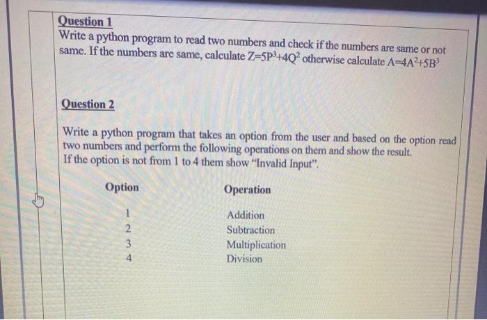 Solved Question 1 Write A Python Program To Read Two Numbers 1017