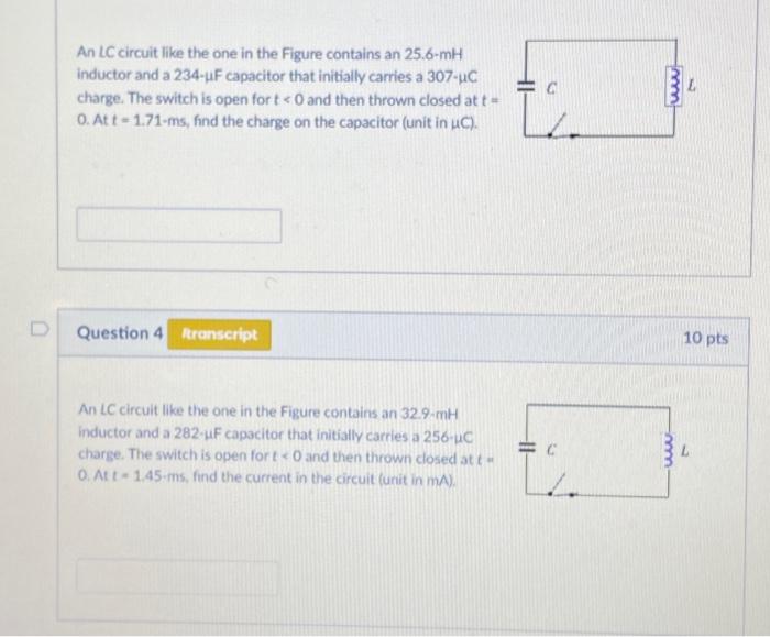 Solved An LC circuit like the one in the Figure contains an | Chegg.com