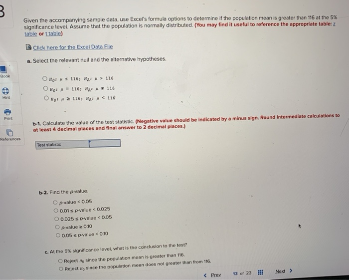 Solved 3 Given the accompanying sample data, use Excel's | Chegg.com