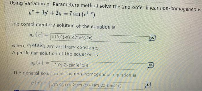 Solved Using Variation of Parameters method solve the | Chegg.com