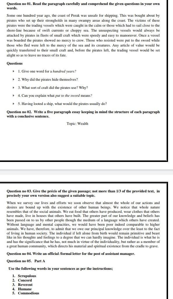 Solved Question no 01. Read the paragraph carefully and | Chegg.com