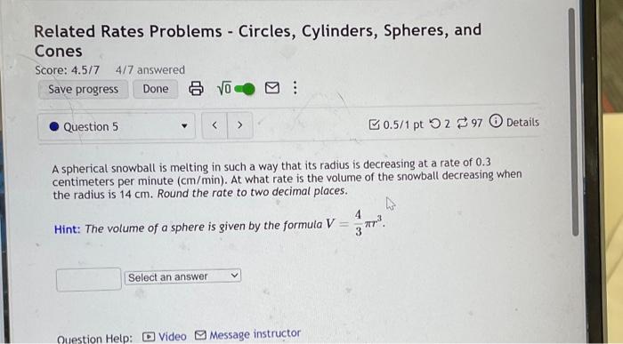 Solved Related Rates Problems - Circles, Cylinders, Spheres, | Chegg.com