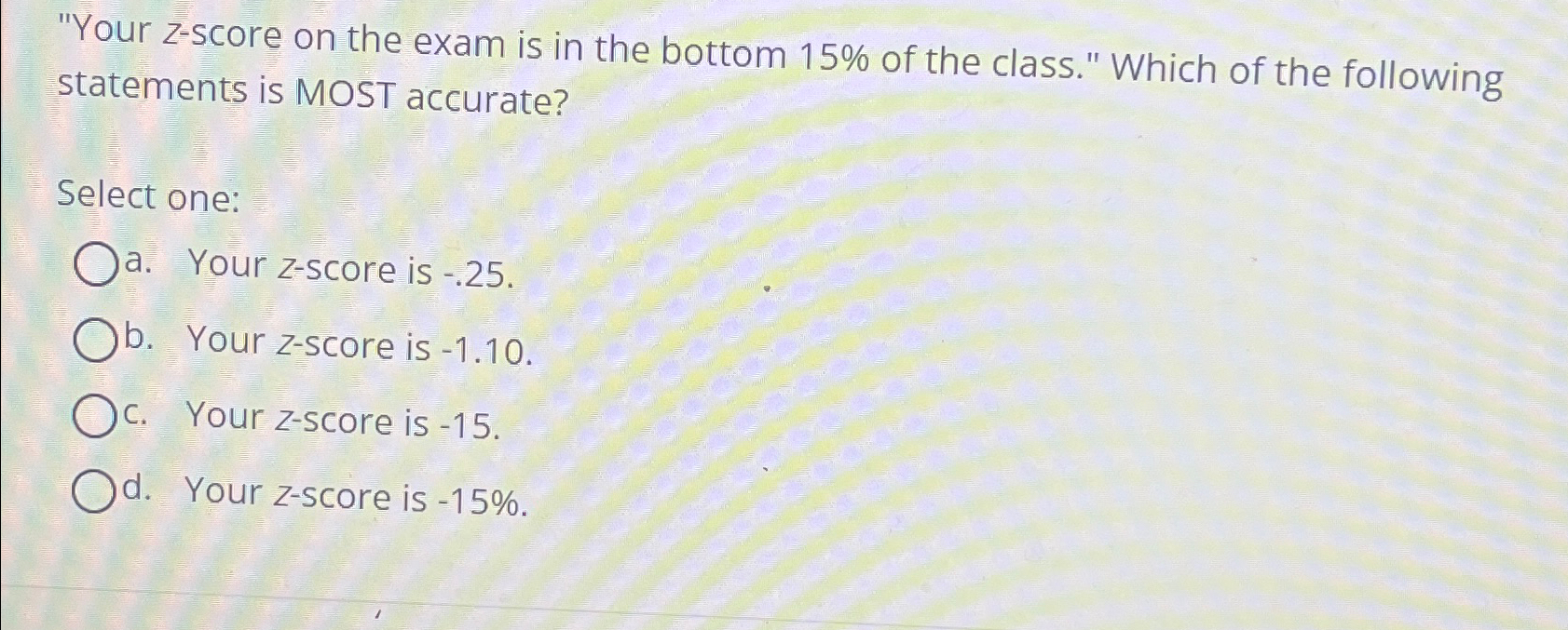 Solved "Your z-score on the exam is in the bottom 15% ﻿of | Chegg.com
