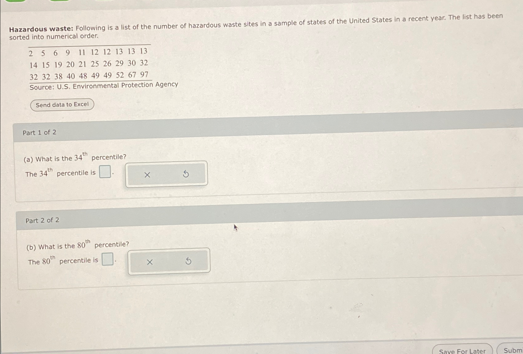 Solved Hazardous waste: Following is a list of the number of | Chegg.com