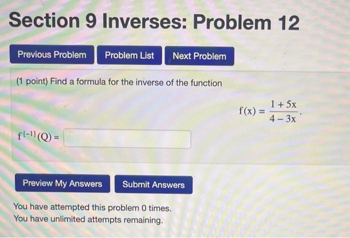 Solved Section 9 Inverses: Problem 12 Previous Problem | Chegg.com