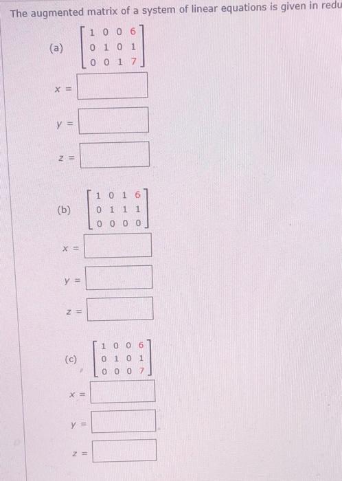 Solved the argumented matrix of a system of linear equations | Chegg.com