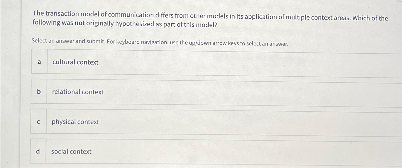 Solved The transaction model of communication differs from | Chegg.com