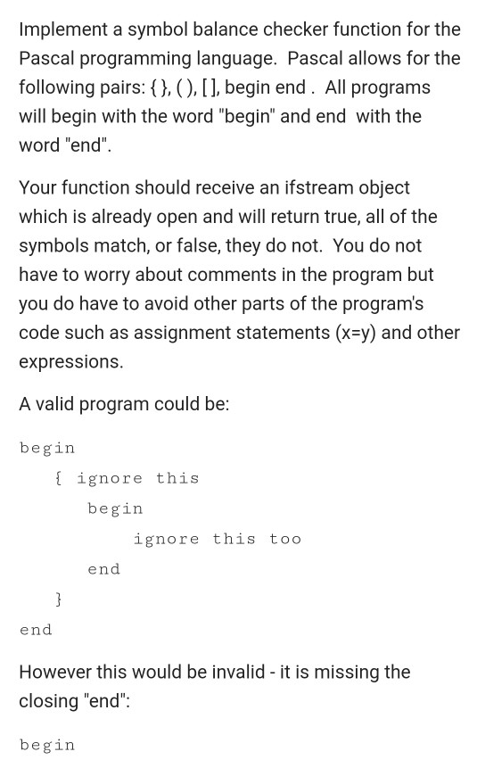 Solved Implement a symbol balance checker function for the | Chegg.com