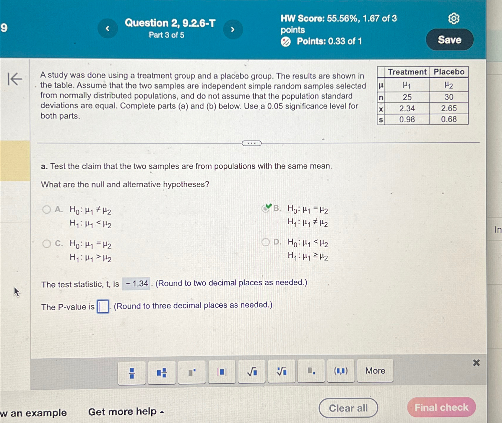 Solved 9Question 2, 9.2.6-TA study was done using a | Chegg.com