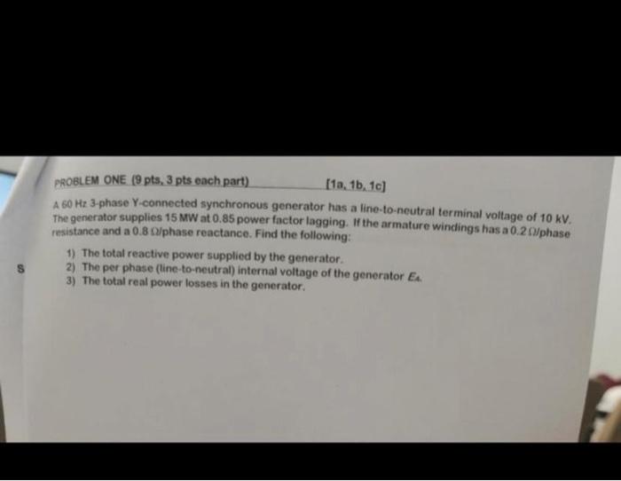 Solved A 60 Hz-3-phase Y-connected synchronous generator has | Chegg.com