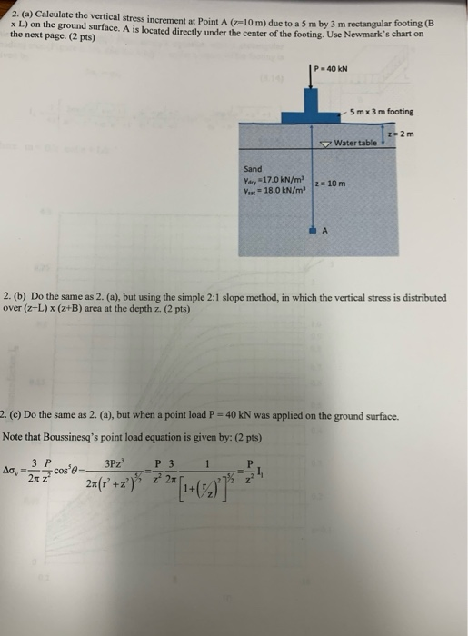 Solved 2. (a) Calculate the vertical stress increment at | Chegg.com