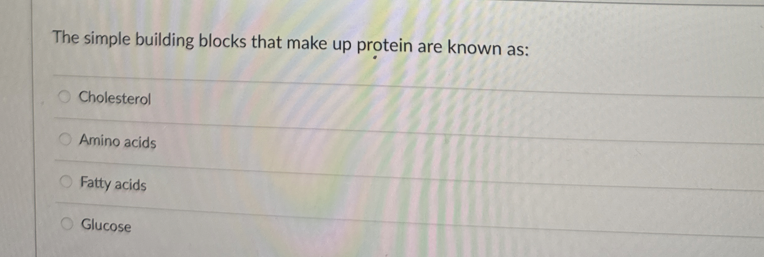 Solved The simple building blocks that make up protein are | Chegg.com