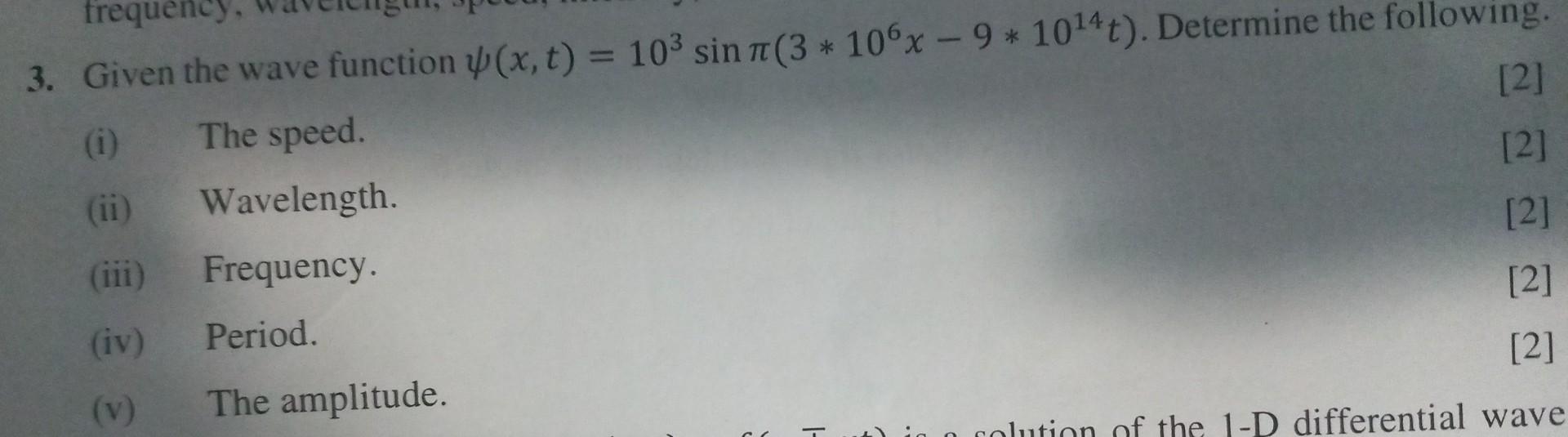 Solved 3. Given the wave function | Chegg.com
