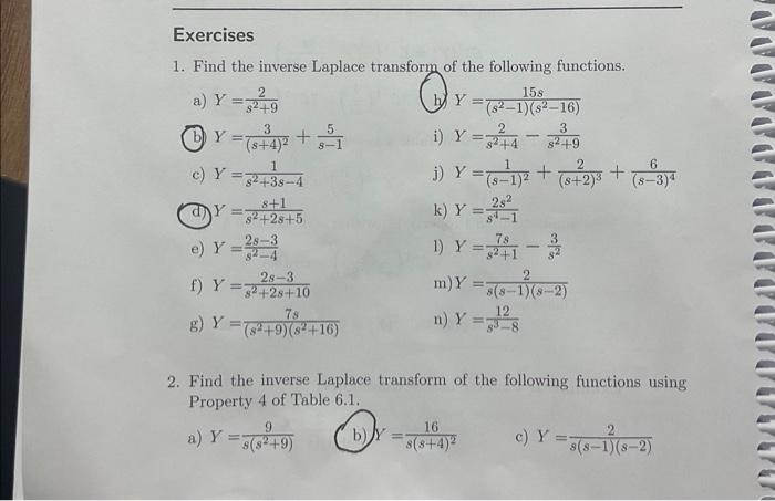 Solved Exercises 1. Find the inverse Laplace transform of | Chegg.com