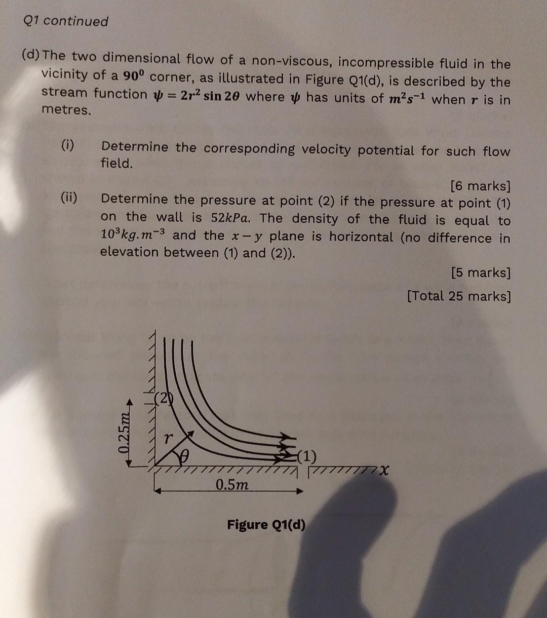 Solved Q1 continued (d) The two dimensional flow of a | Chegg.com