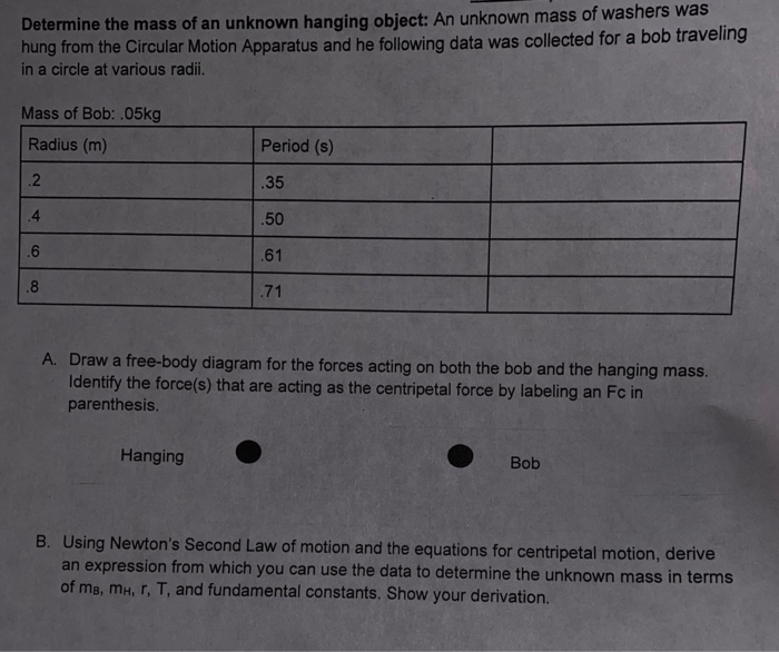 Solved Determine the mass of an unknown hanging object: An | Chegg.com