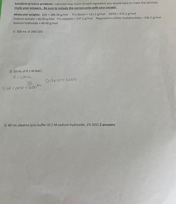 Solved Solutions practice problems-calculate how much of | Chegg.com