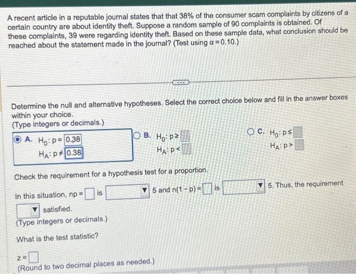 Solved A recent article in a reputable journal states that | Chegg.com