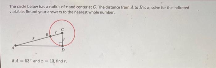 Solved The circle below has a radius of r and center at C. | Chegg.com